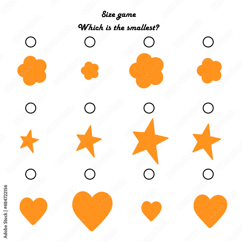 Children's educational game. Find the smallest object. Size game. For ...