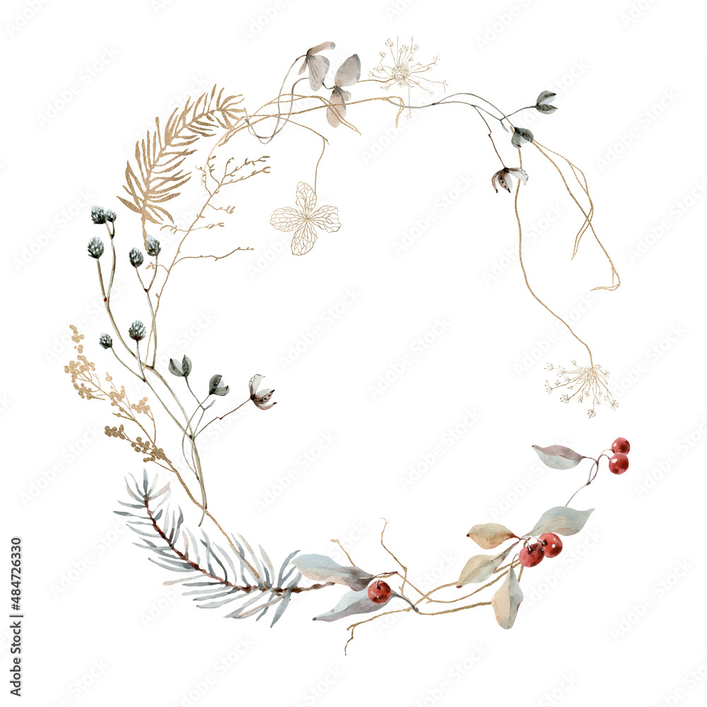 Watercolor winter clipart with plants and landscapes Stock Illustration ...