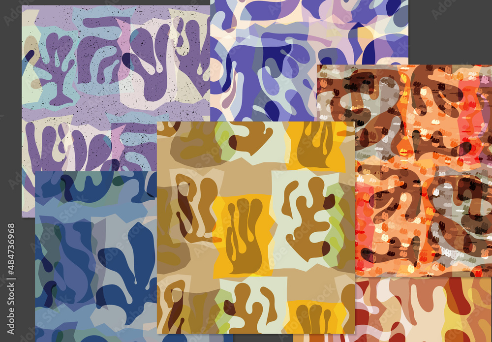 Seamless Pattern Set with Textured Matisse Shapes Stock Template ...