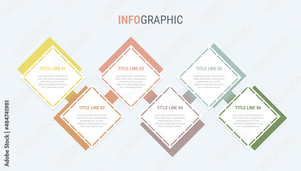 Colorful diagram, infographic template. Timeline with 6 options in ...