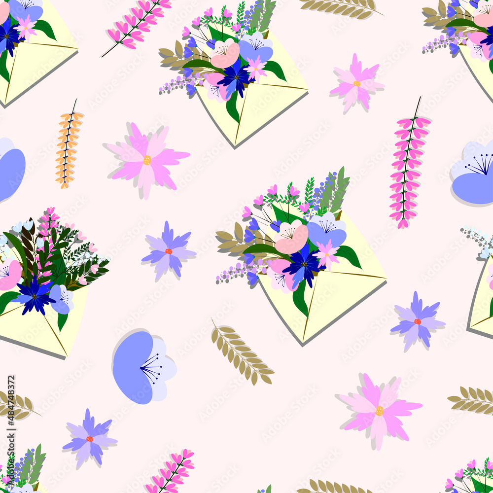 Pattern with envelope with a bouquet of flower. Vector illustration ...