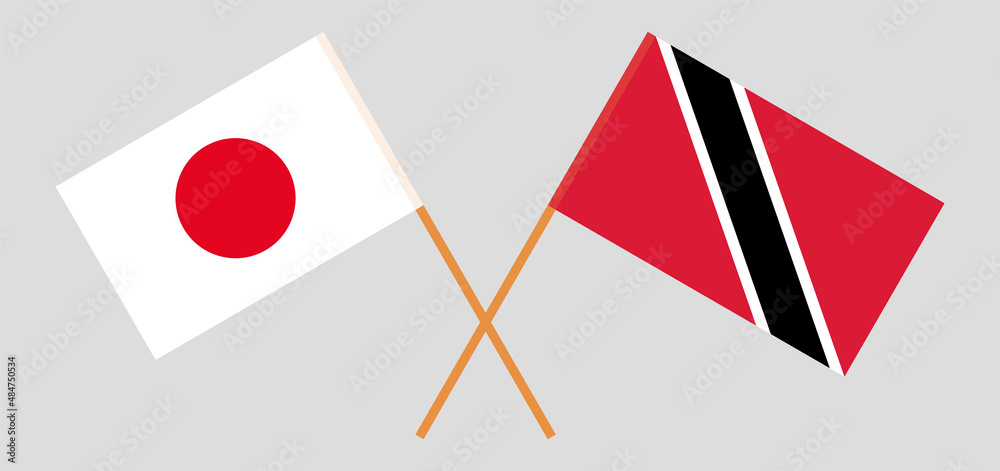 Crossed flags of Japan and Trinidad and Tobago. Official colors ...