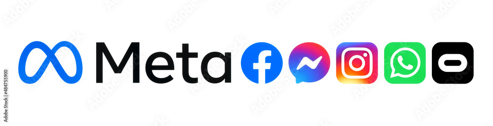 Meta logo and icons of its products: Facebook, Messenger, Instagram ...
