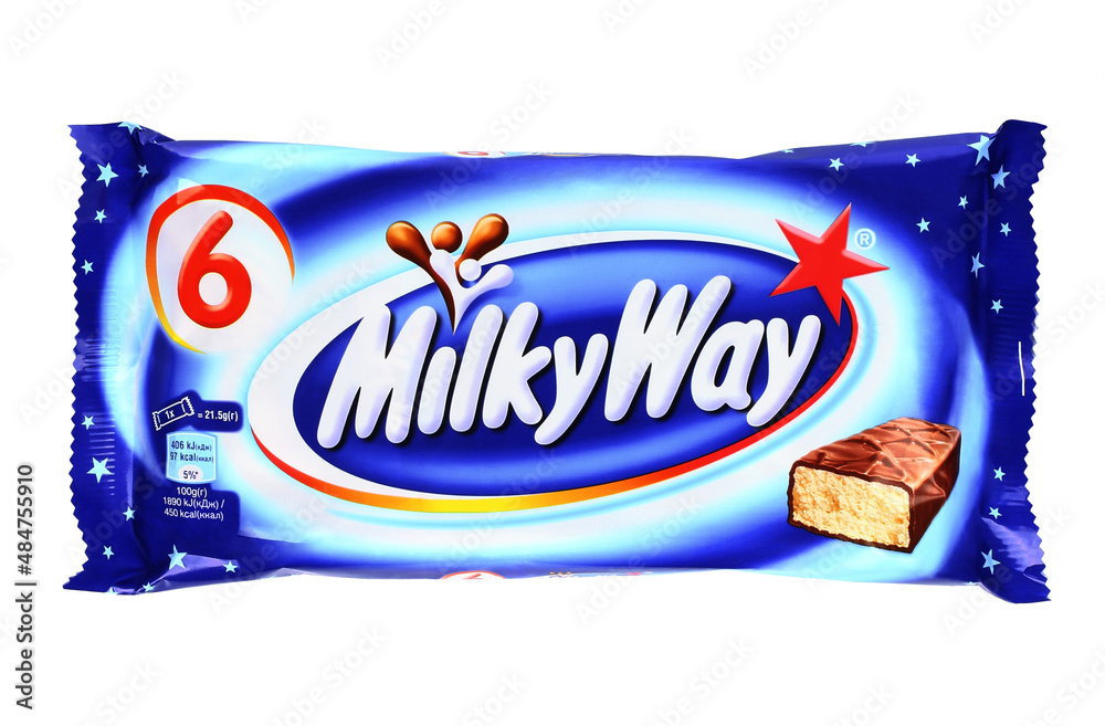 Milky Way package of chocolate bars. Milky Way is a brand of chocolate ...