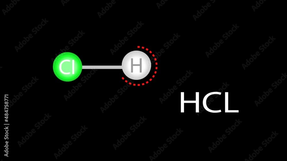 formation of hydrochloric acid molecule, HCL, schematic animation ...