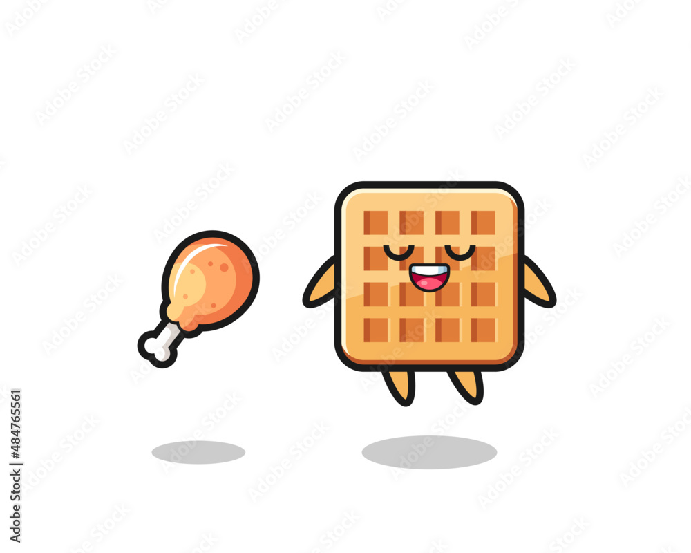 cute waffle floating and tempted because of fried chicken Stock Vector ...