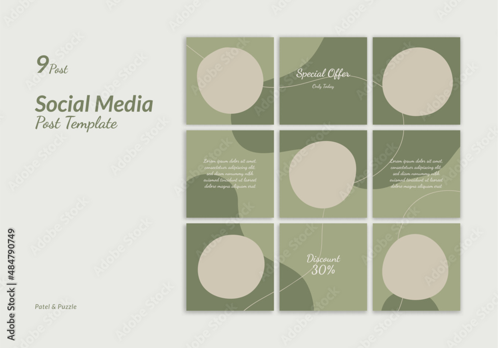 Set of Social Media Design Instagram Post Template for 9 Post with ...