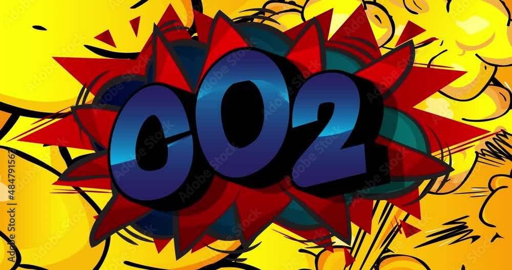 CO2. 4k animated Comic book word text moving on abstract comics background. Retro pop art style ...