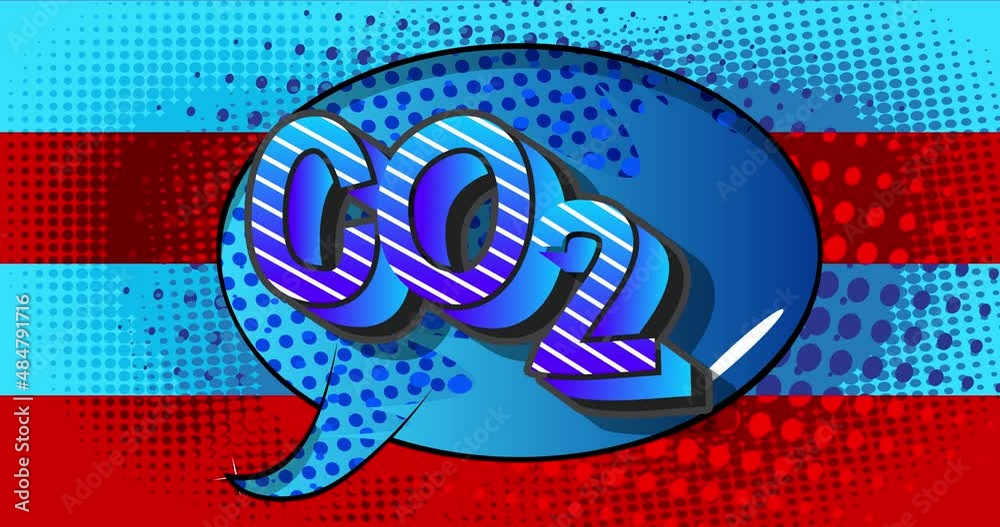 CO2. 4k animated Comic book word text moving on abstract comics background. Retro pop art style ...