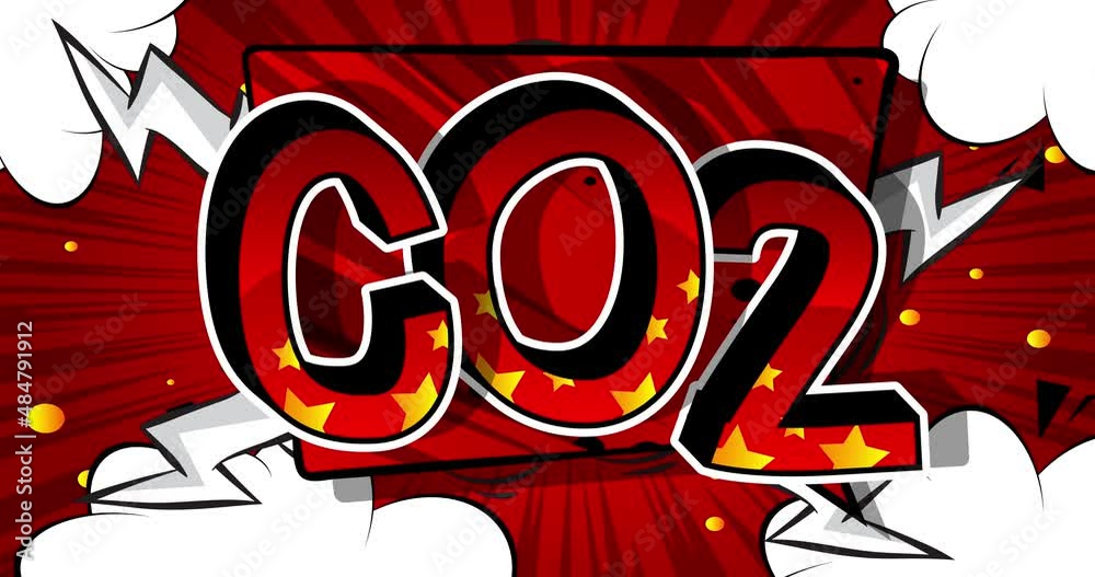 CO2. 4k animated Comic book word text moving on abstract comics background. Retro pop art style ...