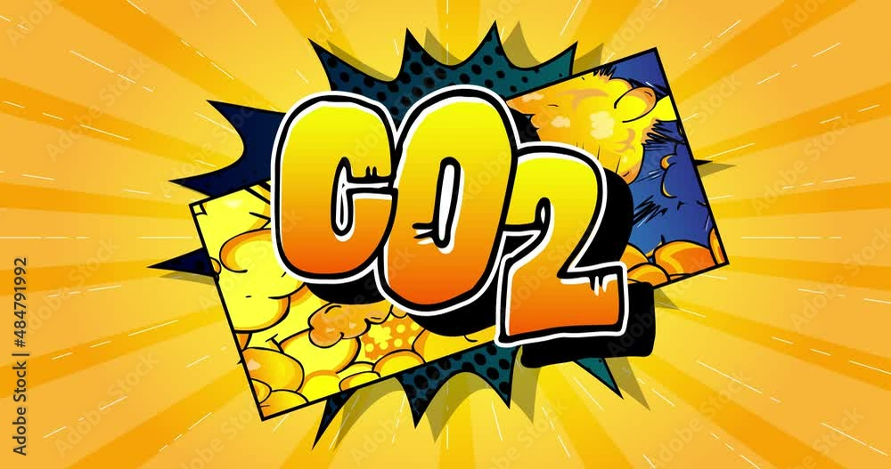 Vídeo do Stock: CO2. 4k animated Comic book word text moving on abstract comics background ...