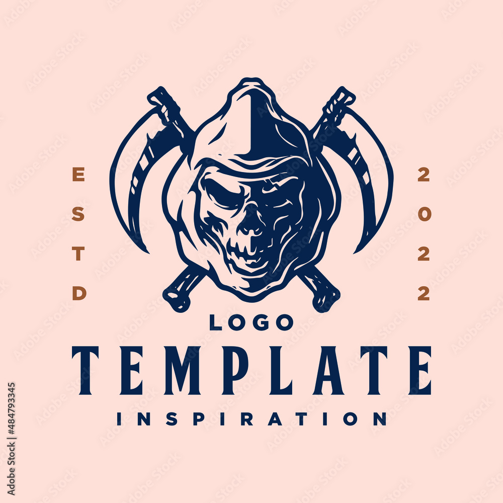 Emblem, logo template with devil skull. Monochrome design element with ...