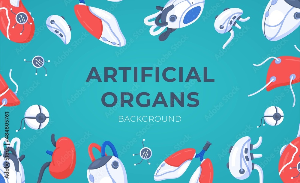 Vector illustration of artificial organs background. Concept of bionic ...