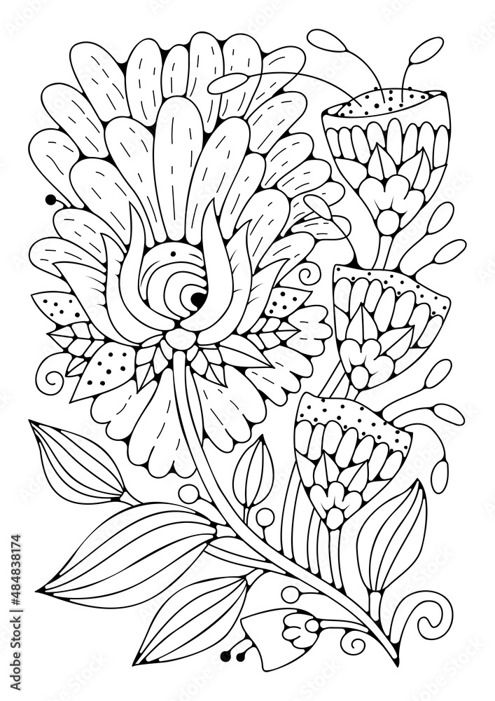 Floral background for coloring, coloring page for children and adults ...