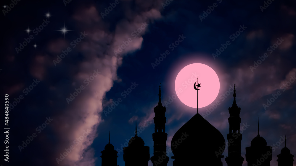 Mosques Dome shadow on twilight sky night dark purple on Moon ramadan ...