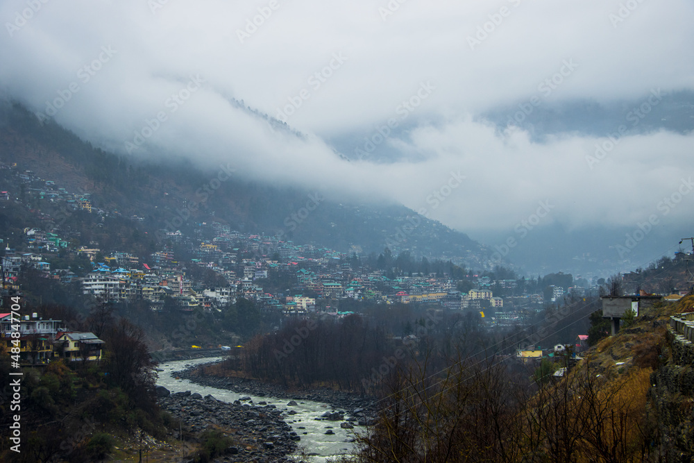 panorama of the city of Kullu, Himachal India Stock Photo | Adobe Stock