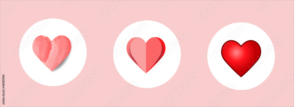 Three different types of heart .water color heart,paper cut heart,3d ...
