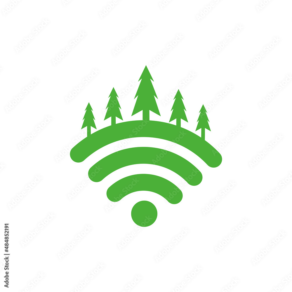 wifi internet with trees forest logo design, vector graphic symbol icon ...