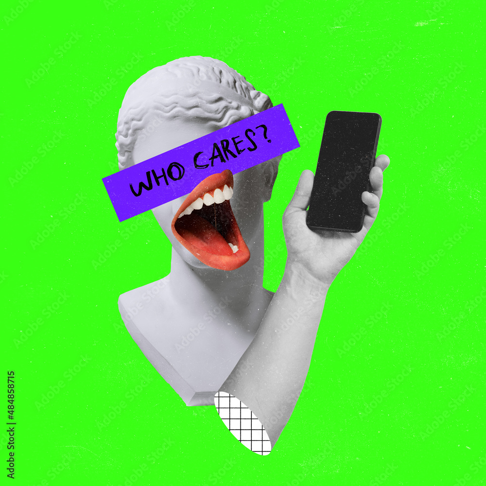 Contemporary art collage with antique statue bust in a surreal style ...