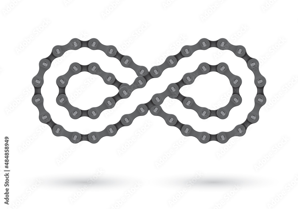 Vector realistic bicycle chain forming an infinity symbol. Isolated on ...