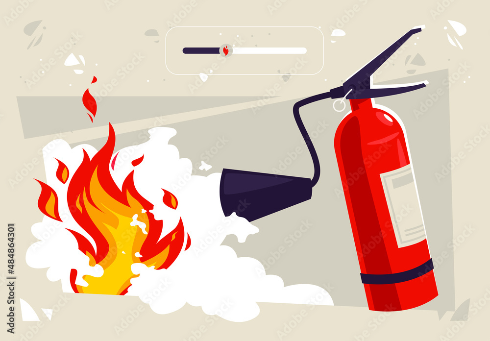 vector illustration of extinguishing a fire with a fire extinguisher ...