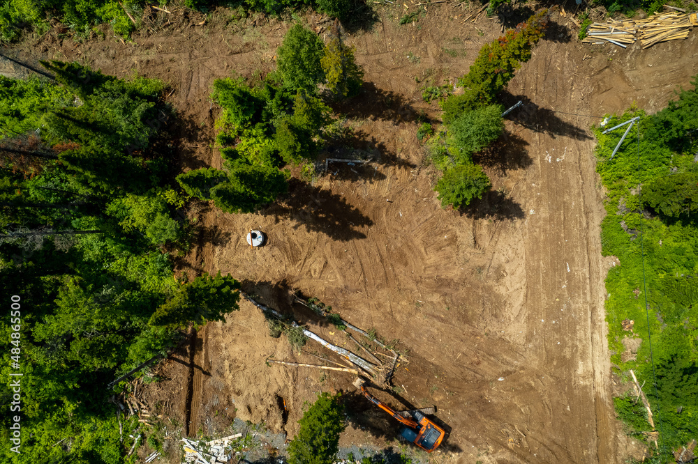 Aerial top view stages of construction houses wood build roof. New home ...