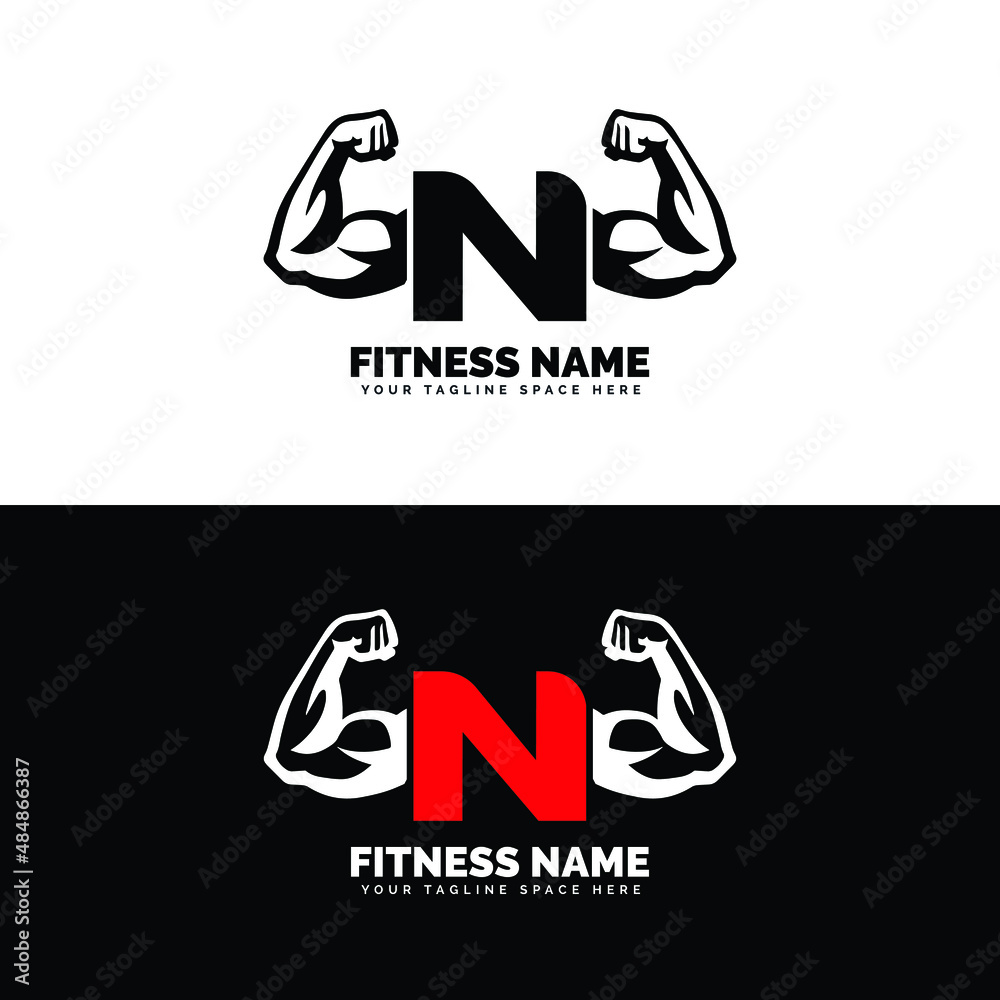 Muscular arm letter N logo design Letter "N" arm biceps in negative ...