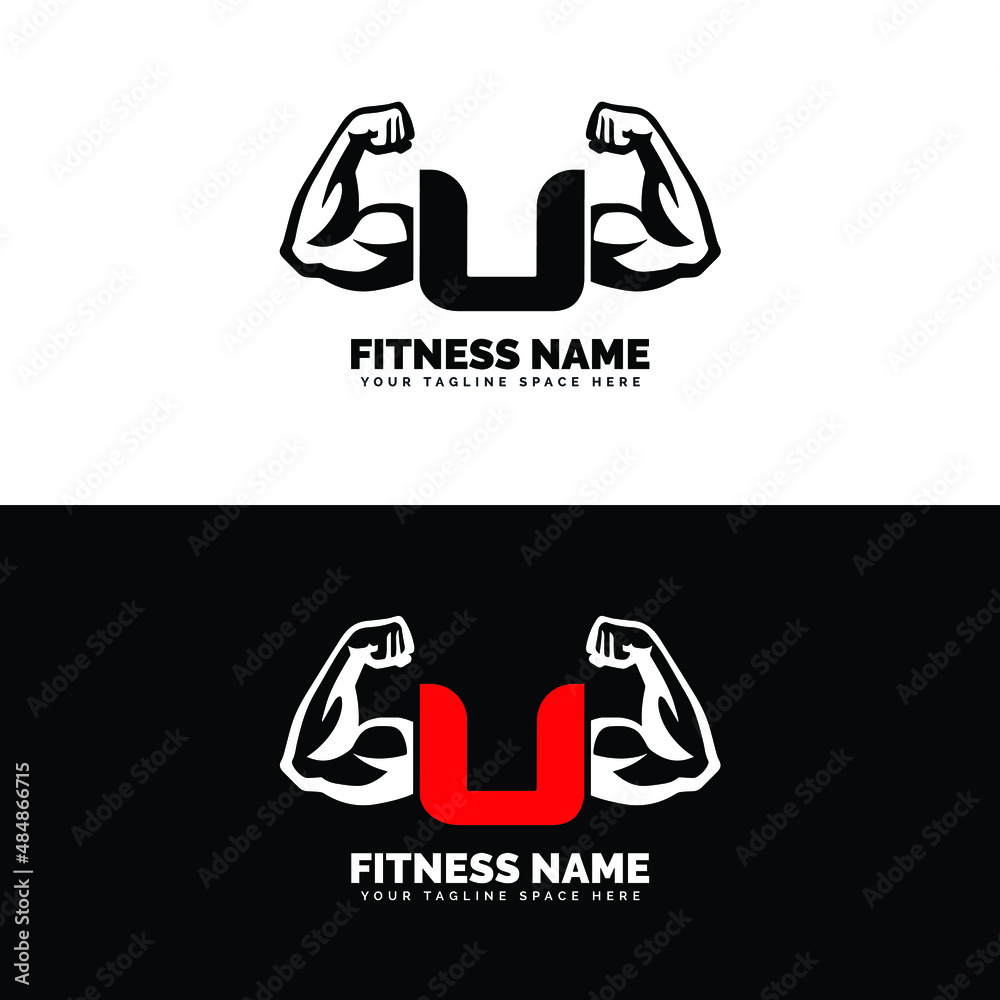 Muscular arm letter U logo design Letter "U" arm biceps in negative ...