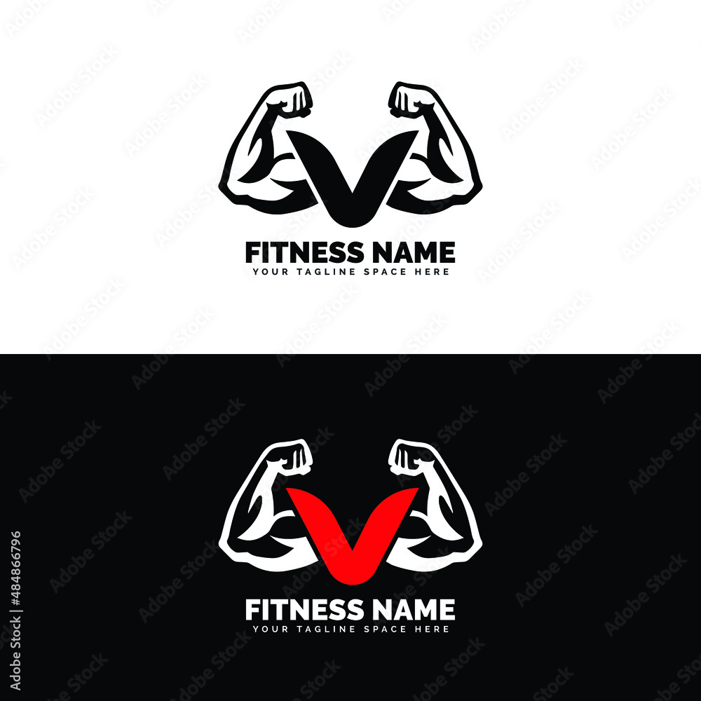 Muscular arm letter V logo design Letter "V" arm biceps in negative ...