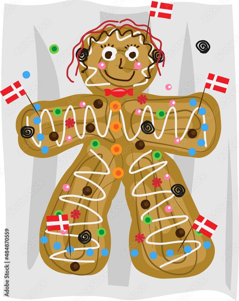 kagemand kagekone danish kids birthday cake. denmak pastry vector ...