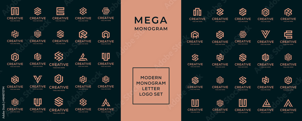 Mega logo monogram, abstract initial, alphabet, and letter logo ...