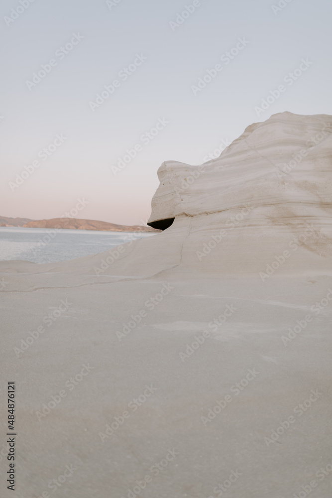 The sandstone white rocks cliffs moonscape of Sarakiniki volcanic beach ...
