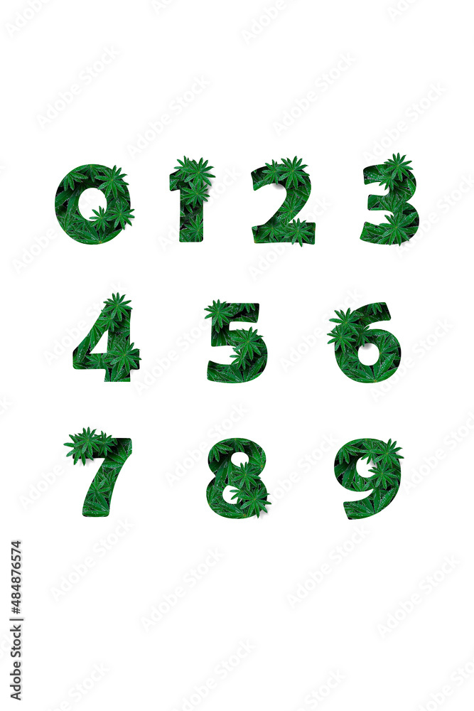 Arabic numerals from zero to nine, highlighted on a white background ...