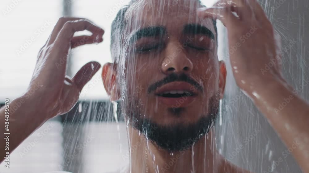 Sexy Seductive Arab Bearded Man In Shower Washing Head Showering In