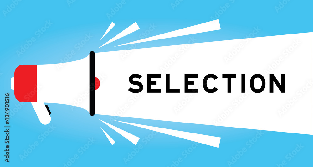 Color megphone icon with word selection in white banner on blue ...