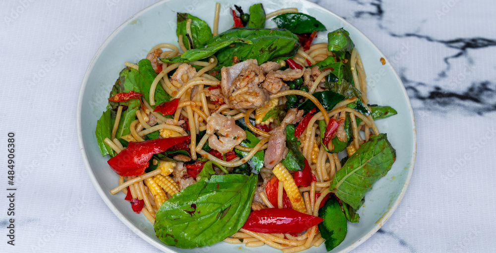 Thai Style Suki, Spaghetti and Rice Dishes. Stock Photo | Adobe Stock