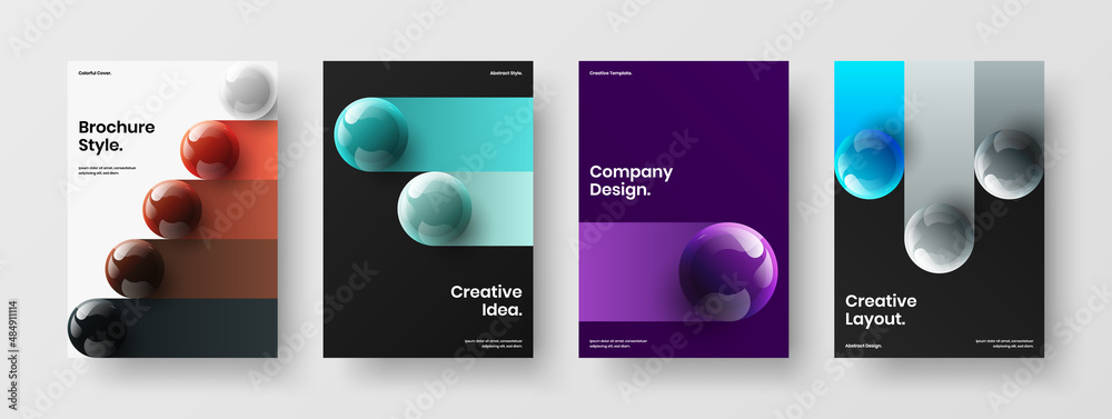 Abstract 3D spheres company identity template set. Creative placard ...