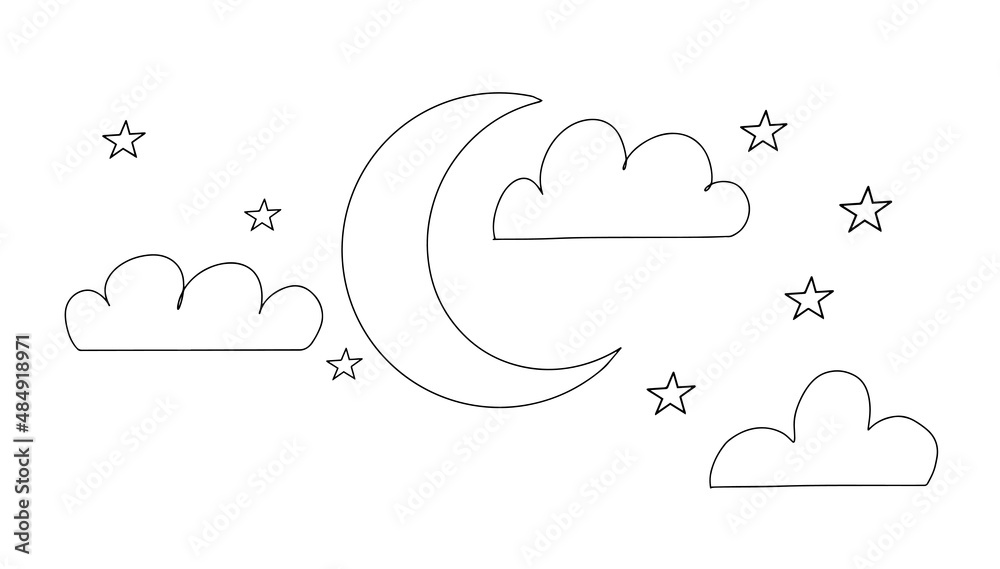 minimalist one line drawing moon and starts sky illustration in line ...