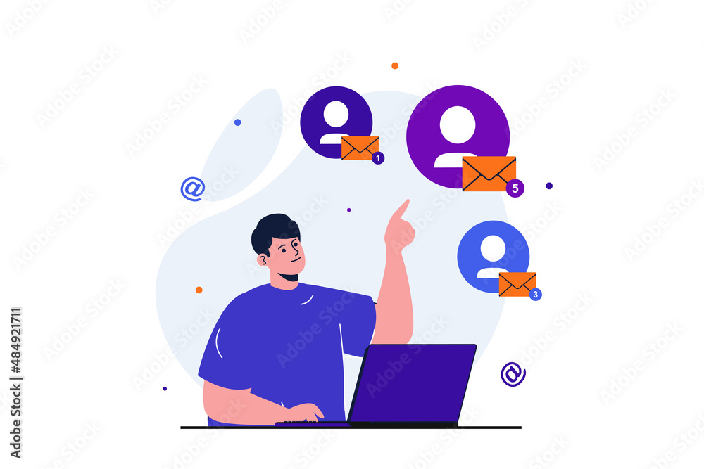 Email service modern flat concept for web banner design. Marketer makes ...