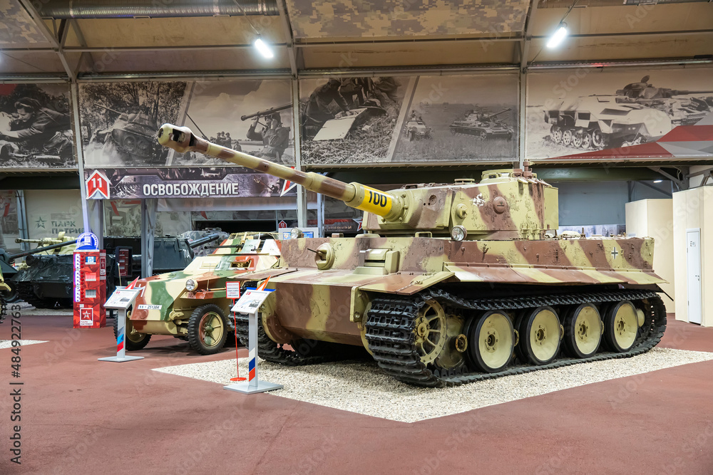 Soviet and German tanks of World War II in the tank hall at the Patriot ...