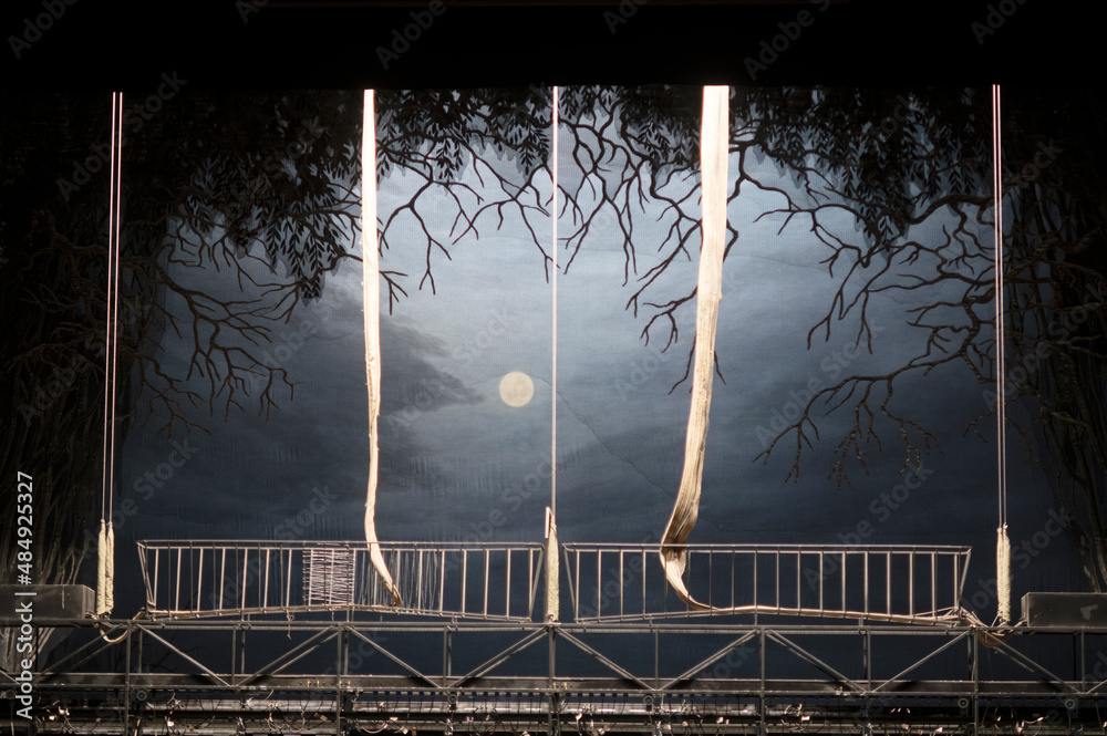 Classical ballet on stage of Theater. Ballet dancers on stage dance ...