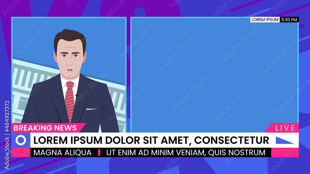 News broadcast. Breaking news. News anchor. News anchor talking about ...