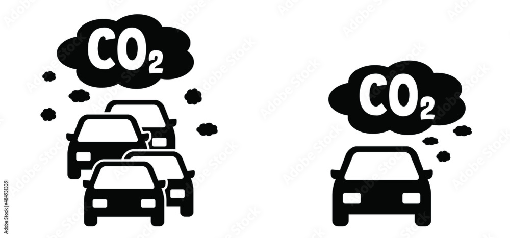 Cars and traffic CO2 clouds. traffic exhaust pollution icon. Vector ...