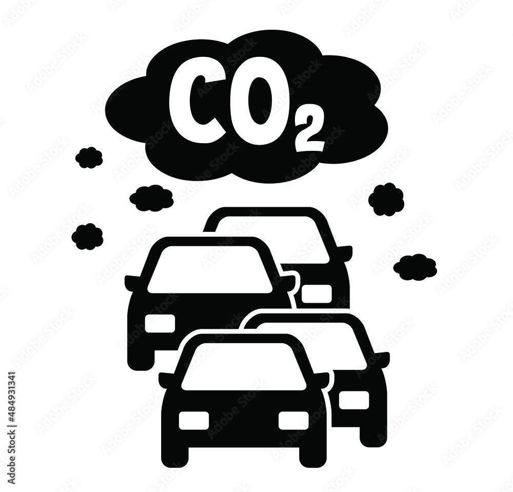 Cars and traffic CO2 clouds. traffic exhaust pollution icon. Vector ...
