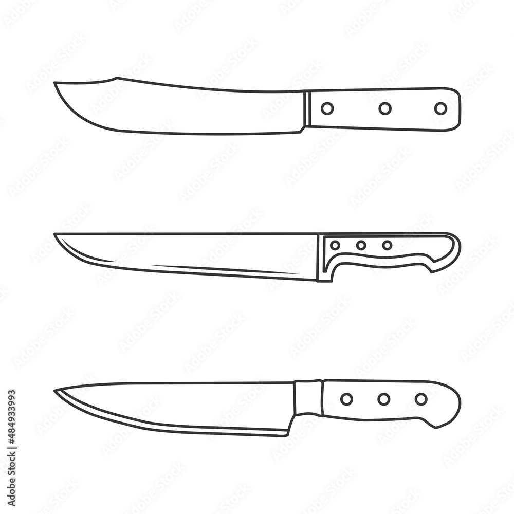 Butcher and Kitchen Knife Set 5 Outline Icon Illustration on White ...