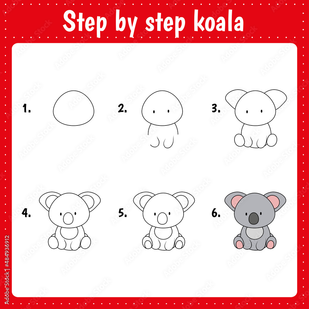 Drawing lesson for children. How draw koala. Drawing tutorial with ...