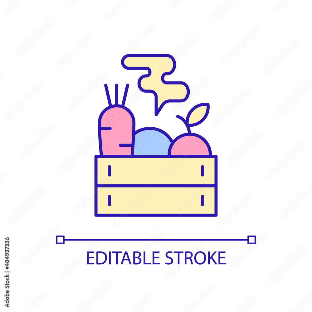 Spoiled products RGB color icon. Rotten and decomposed vegetables ...