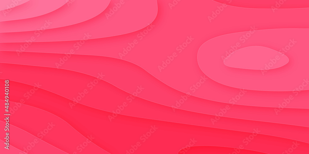 Pink paper cut banner with 3D abstract background and pink waves layers ...