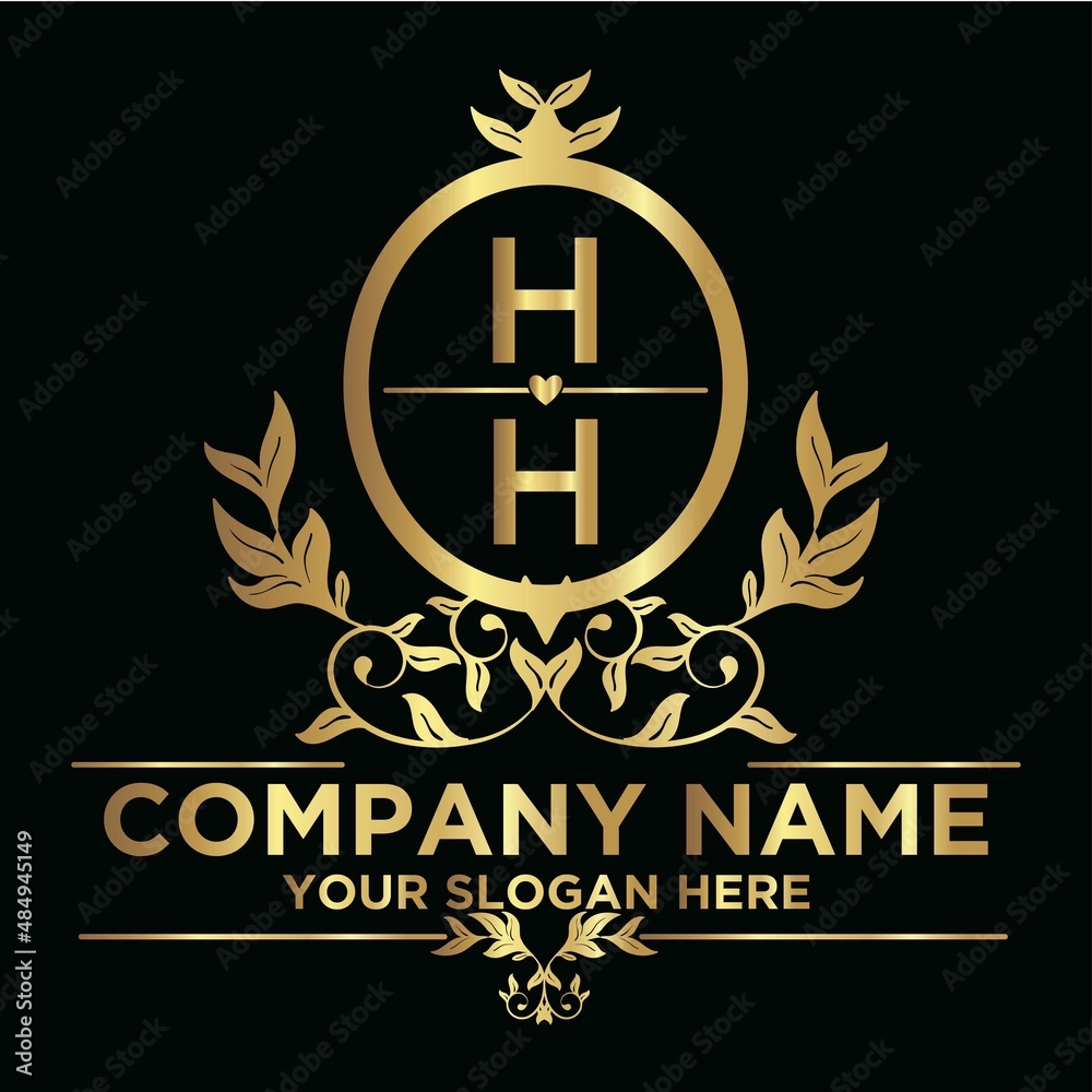 HH Beauty vector initial logo, Golden floral letters with flowers ...