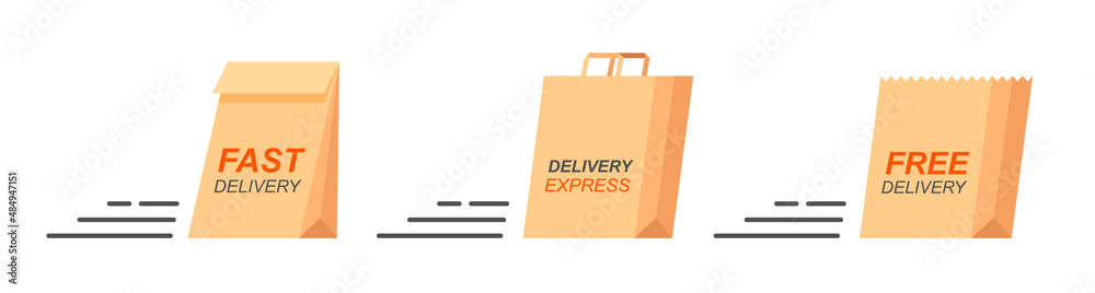 Fast delivery concept. Craft paper package. Logo template set ...